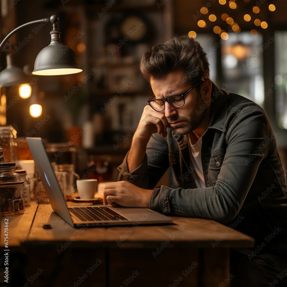 Headache, stress and burnout at home, young man suffering from fatigue ...