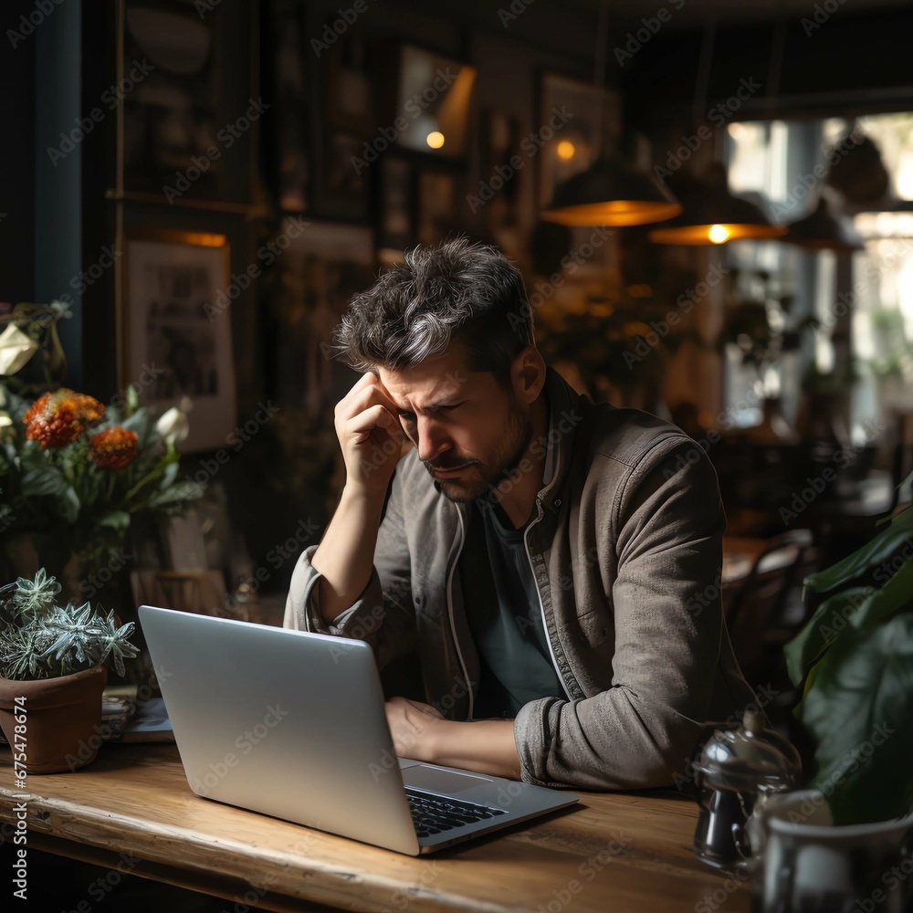 Headache, stress and burnout at home, young man suffering from fatigue ...