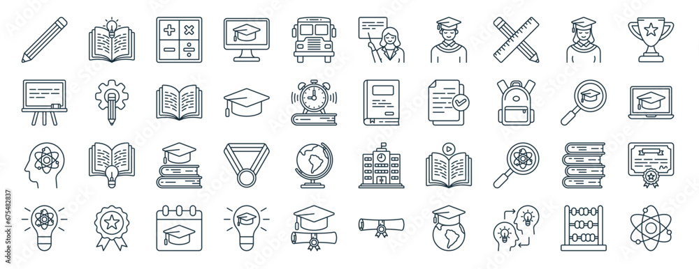 set of 40 outline web education icons such as educative book, board ...