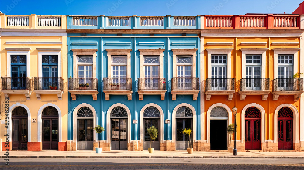 Charming facade of a colorful, colonial-style building Stock ...