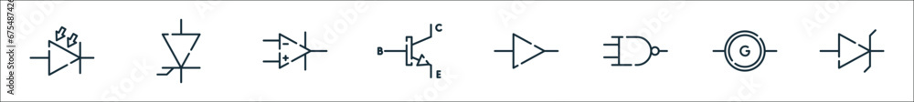 outline set of active component symbols line icons. linear vector icons ...