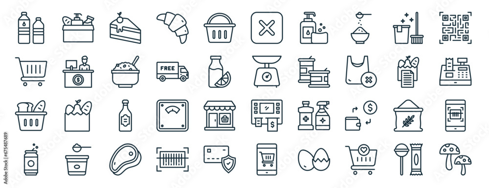Vetor de set of 40 outline web grocery collection. icons such as ...