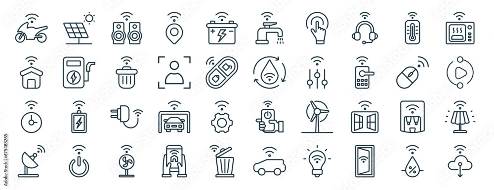 set of 40 outline web smart home icons such as solar system, smart ...