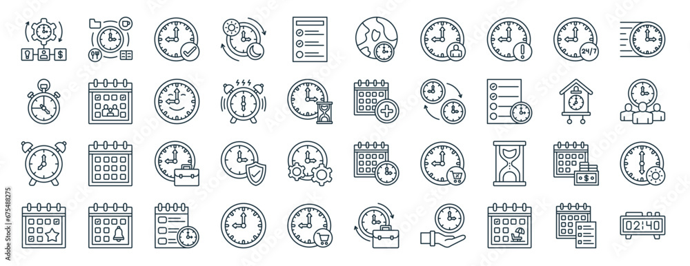 set of 40 outline web date and time icons such as routine, stopwatch ...