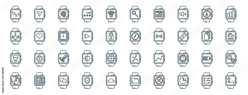 set of 40 outline web smartwatch icons such as direction, alarm, face ...