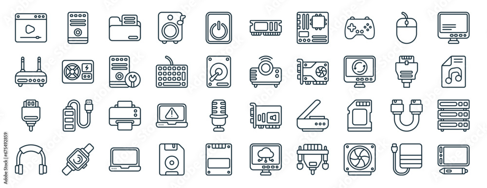 set of 40 outline web computer icons such as tower pc, wifi router ...