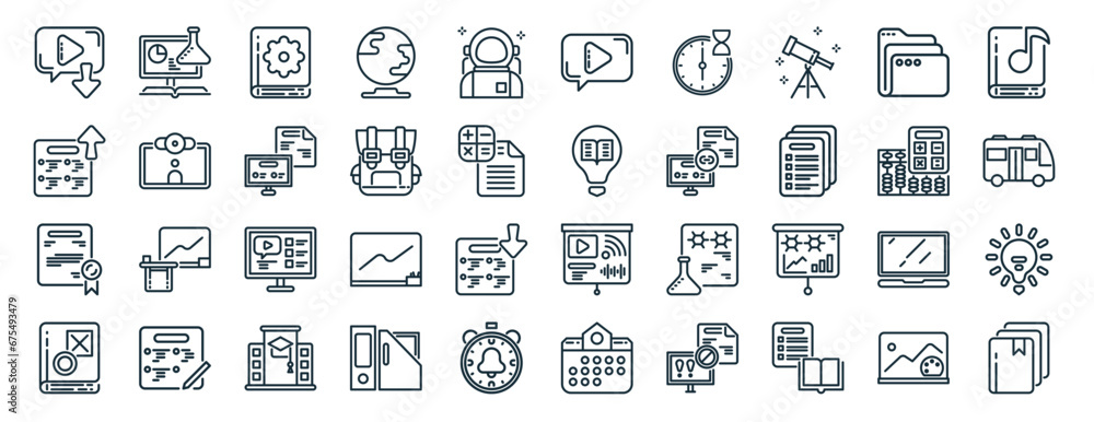 set of 40 outline web school icons such as science, upload file, award ...