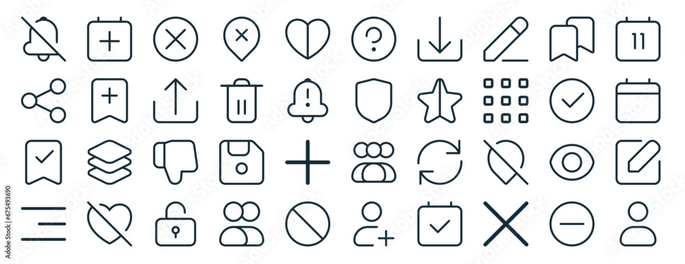 Vetor de set of 40 outline web user interface icons such as calendar ...