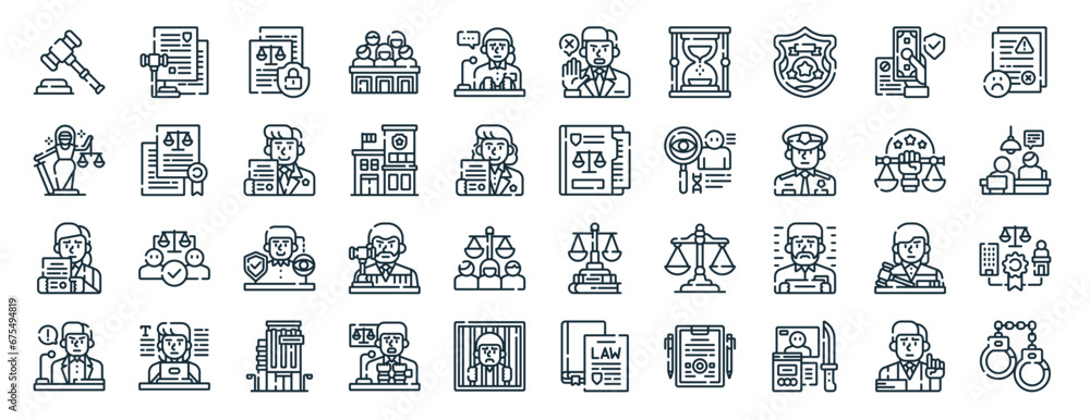 set of 40 outline web law and justice icons such as legal document ...