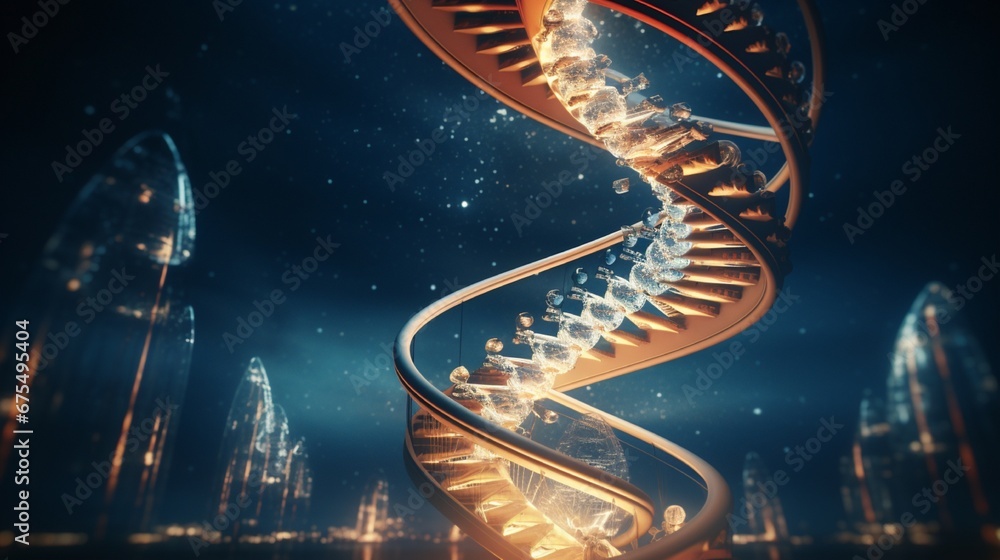 A double helix DNA model coiling around a lighthousea??s spiral ...