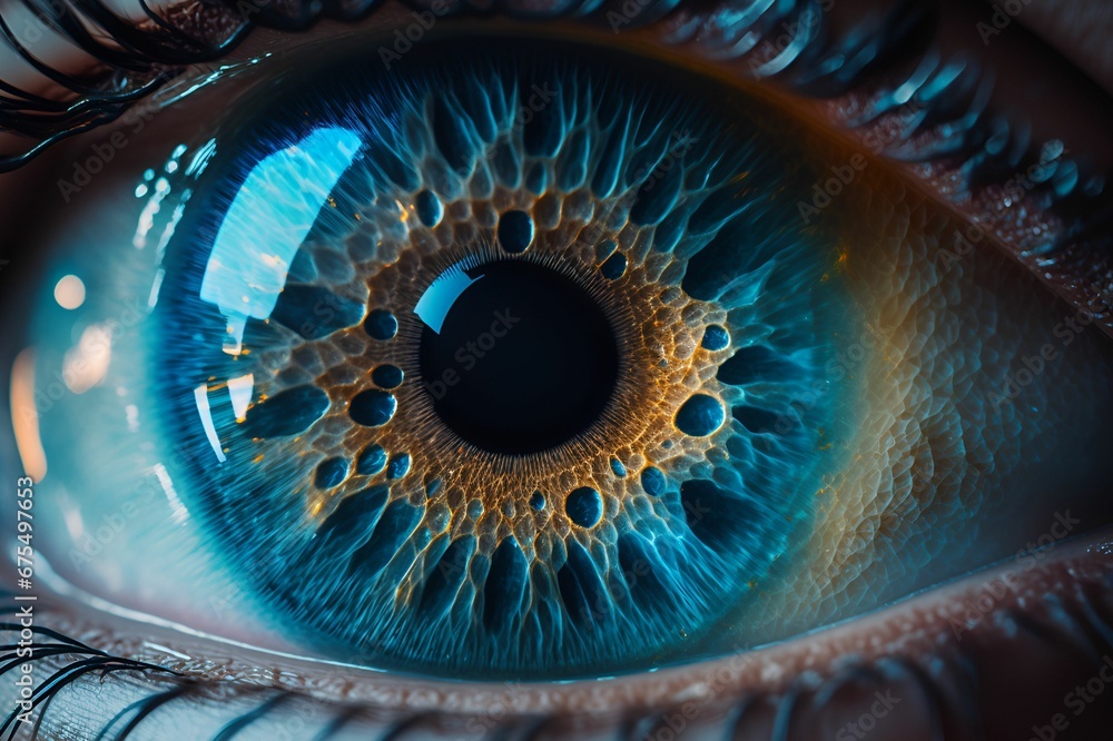 AI generated illustration of a hyper-realistic pupil of a blue and ...