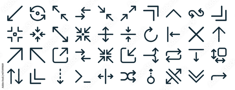 set of 40 outline web arrows icons such as camera rotate, minimize, top ...