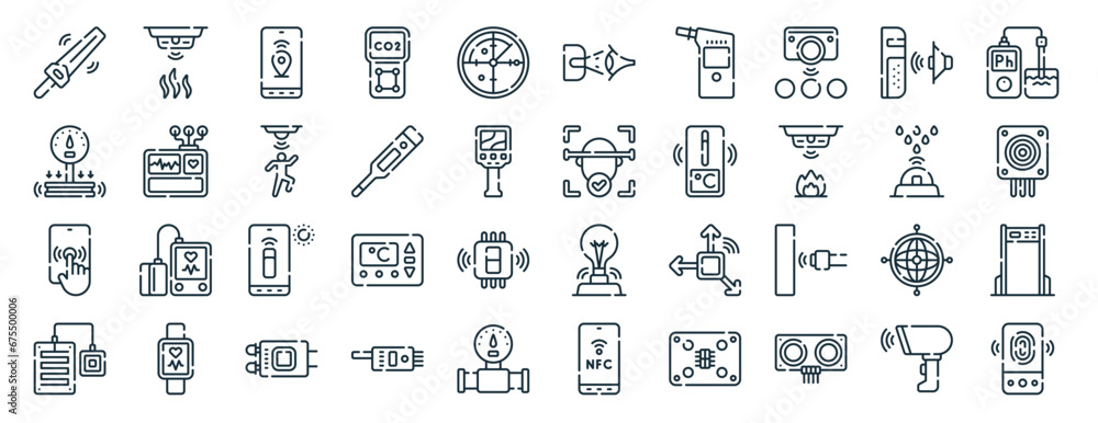 set of 40 outline web sensors icons such as smoke detector, pressure ...