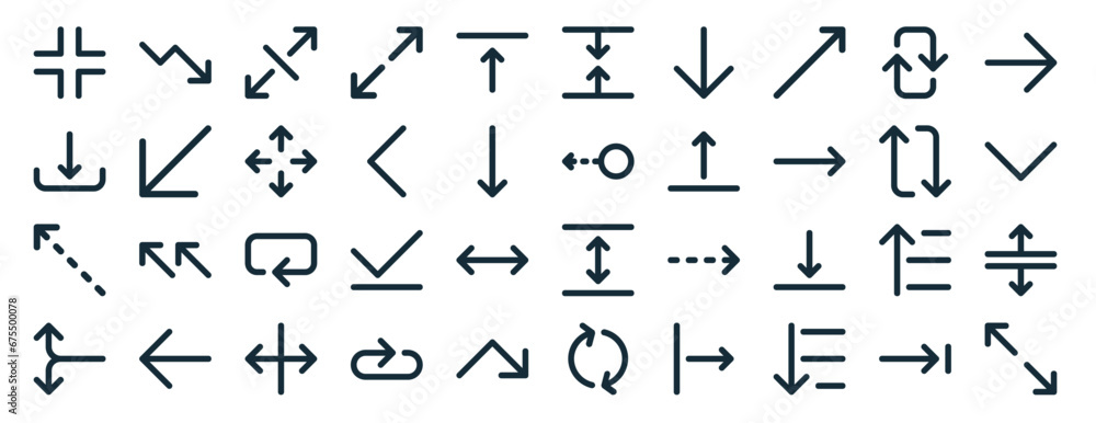 Vetor de set of 40 outline web arrows icons such as downtrend, download ...