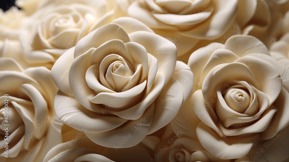 Deep carving cream roses flowers quicksand ivory background wallpaper ...