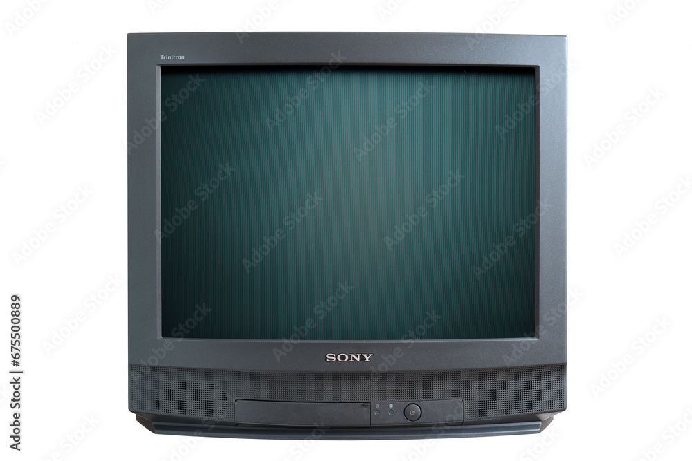 Old TV Sony trinitron kv-21m3 isolated on white background. Stock Photo ...