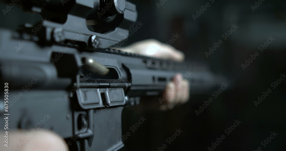 Shooting with Assault Rifle in super slow-motion 800 fps, bullet flying ...
