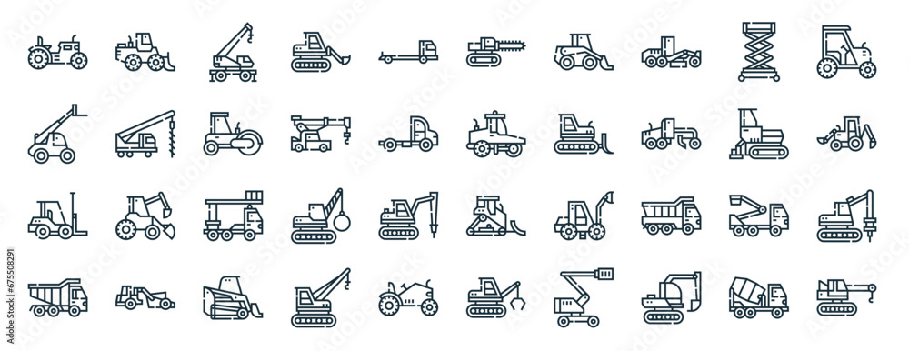 set of 40 outline web construction vehicles icons such as wheel dozer ...