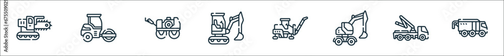 outline set of construction vehicles line icons. linear vector icons ...