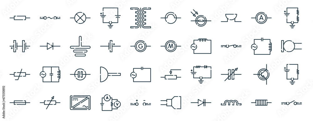 set of 40 outline web electrical circuit icons such as ac supply ...