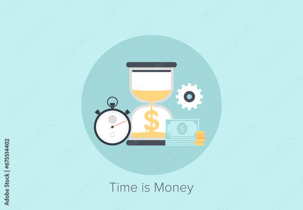 Vector illustration of time is money flat design concept isolated on ...
