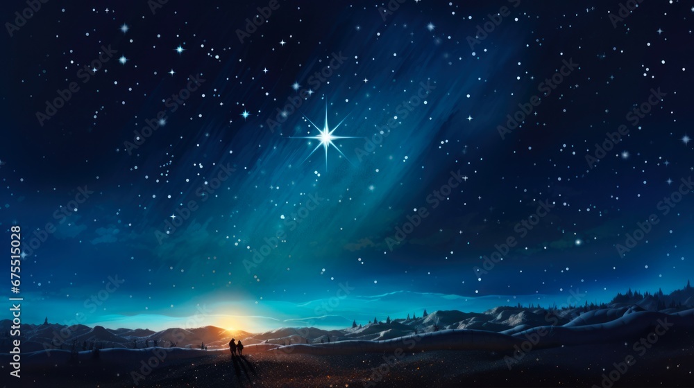 Manger Star: Nativity of Jesus Christ in Bethlehem. A Dark Blue Starry ...