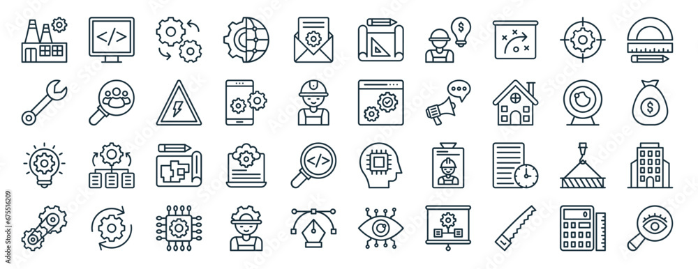 set of 40 outline web engineering elements icons such as software ...
