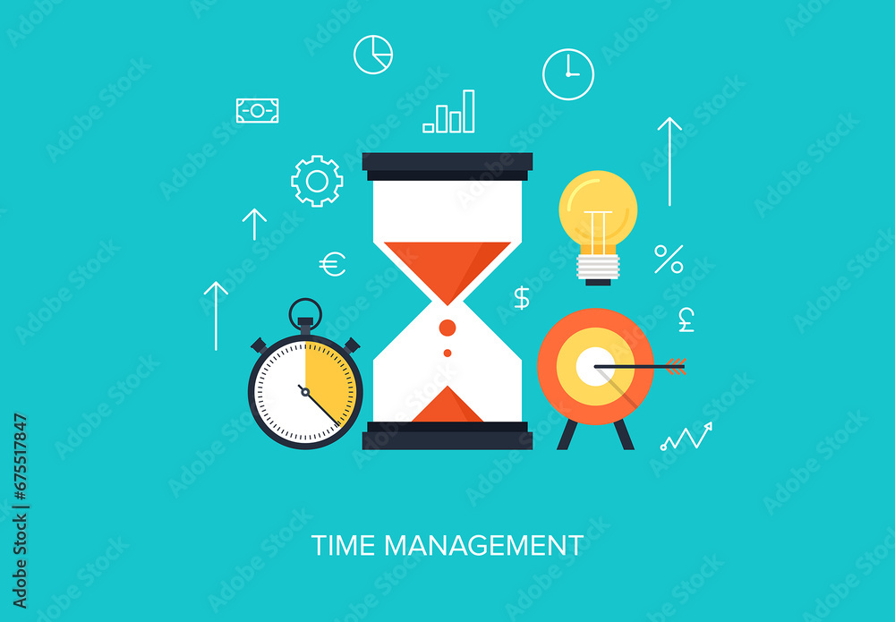 Vector illustration of flat and colorful time management concept ...