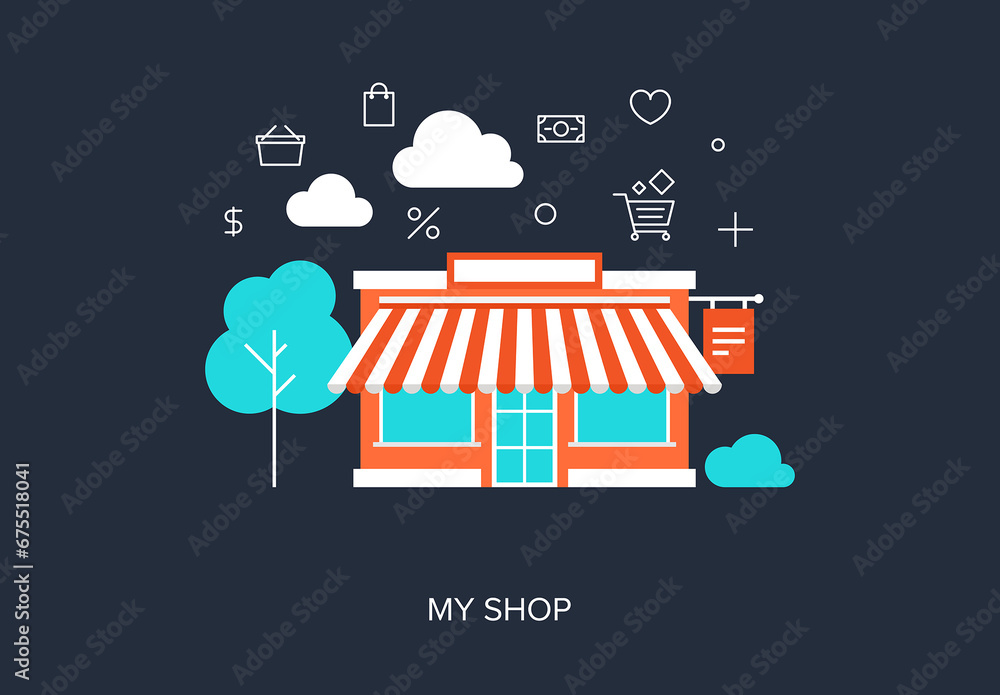Vector illustration of flat and colorful my shop concept. Design ...