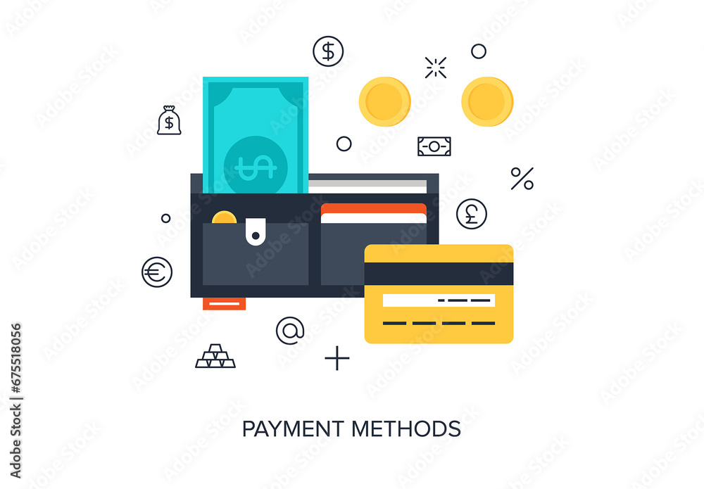 Vector illustration of flat and colorful payment methods concept. Design elements for web and ...