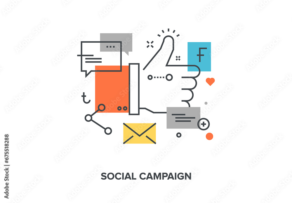 Vector illustration of social campaign flat line design concept. Stock ...