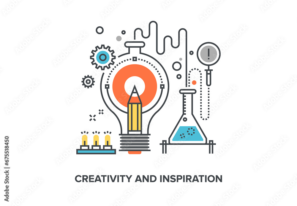 Vector illustration of creativity and inspiration flat line design ...