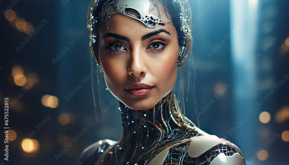 Bionic cool AI Woman body sculpture background Stock Illustration ...