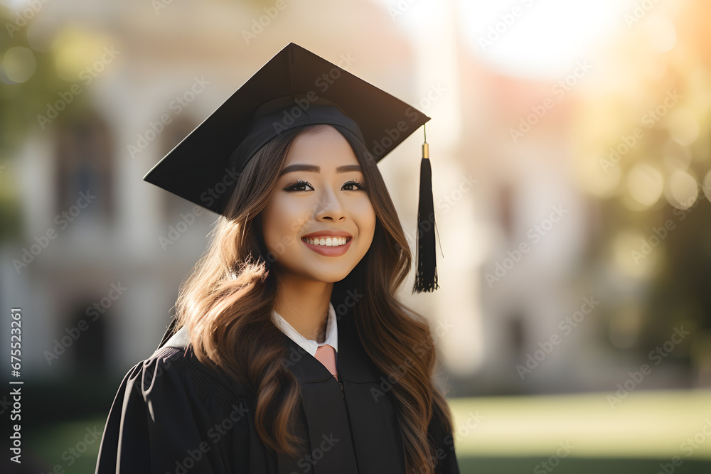 Asian woman in her twenties on her college graduation day, wearing the ...