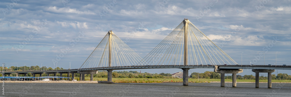 panorama of the Clark Bridge, a cable-stayed bridge across the ...