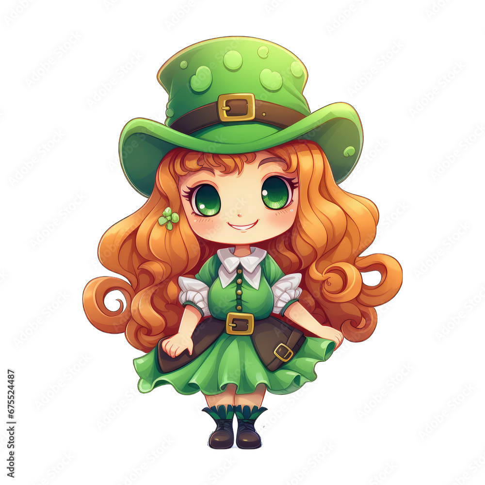 Female leprechaun Kawaii cute St. Patrick's Day cartoon illustration ...