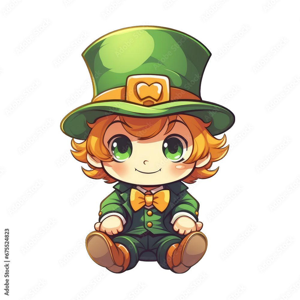 Kawaii cute St. Patrick's Day cartoon leprechaun illustration, isolated ...