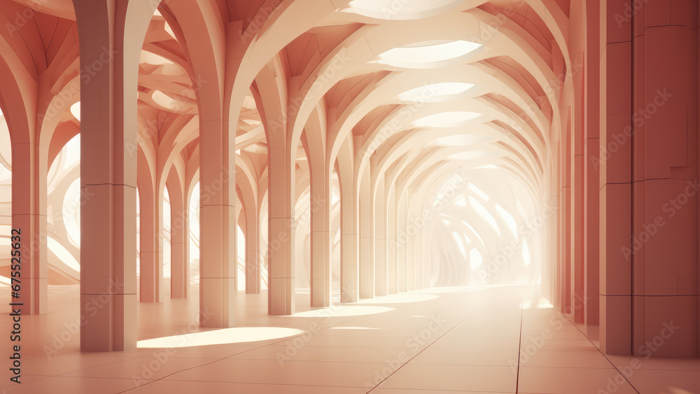 An indoor corridor with architectural columns and urban design Stock ...