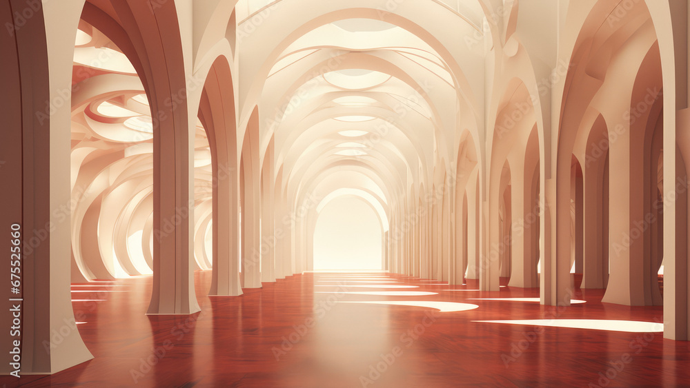 An indoor corridor with architectural columns and urban design Stock ...