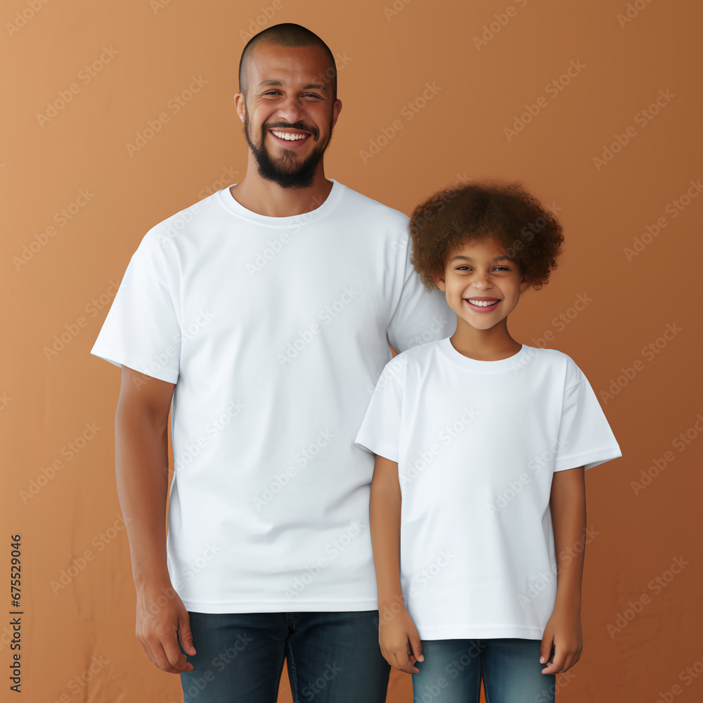 Lifestyle style photo of a dad next to 9 year old son, full - body photo, shot below eye level ...