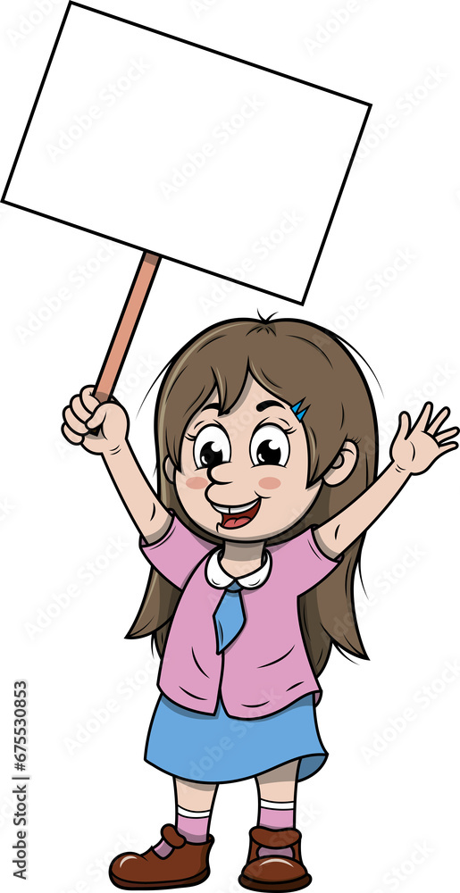 Niña sosteniendo un cartel en blanco en su mano, el letrero tiene ...