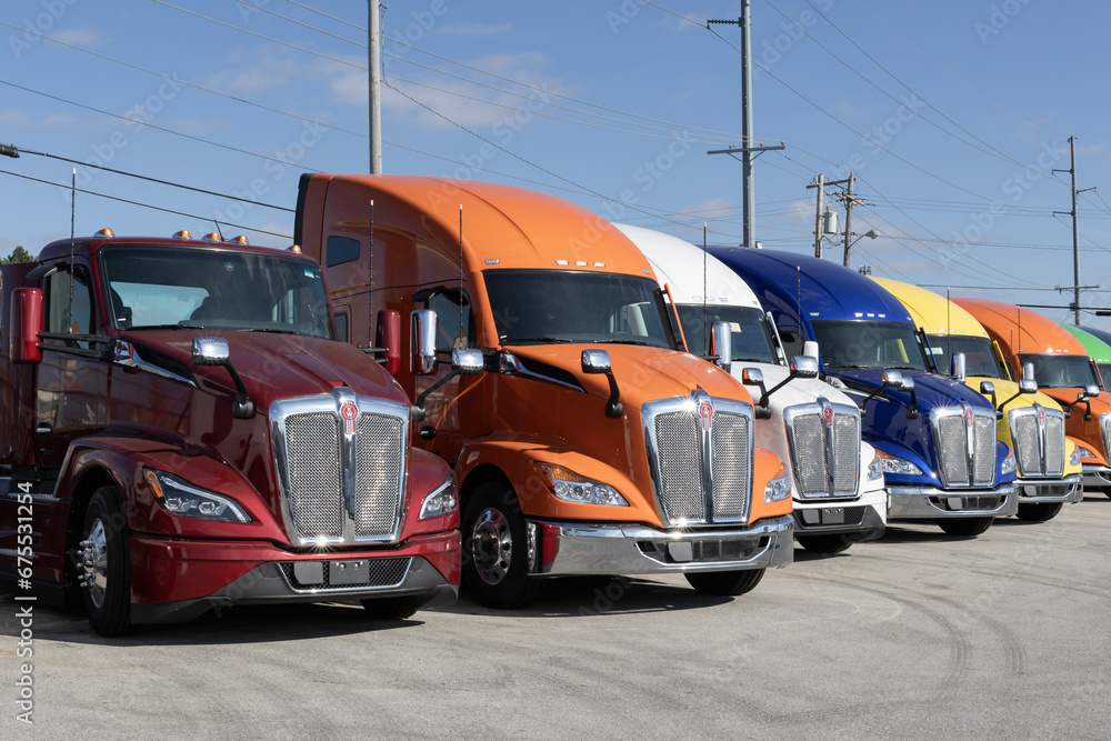 Kenworth Semi Tractor Trailer Big Rig Trucks display at a dealership ...