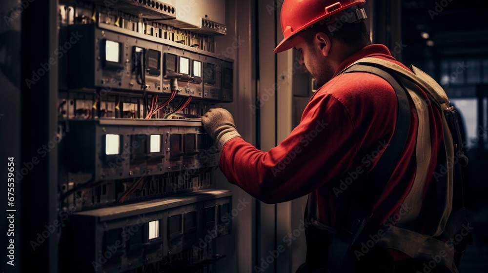 industrial worker inspecting an electrical panel. create using a ...