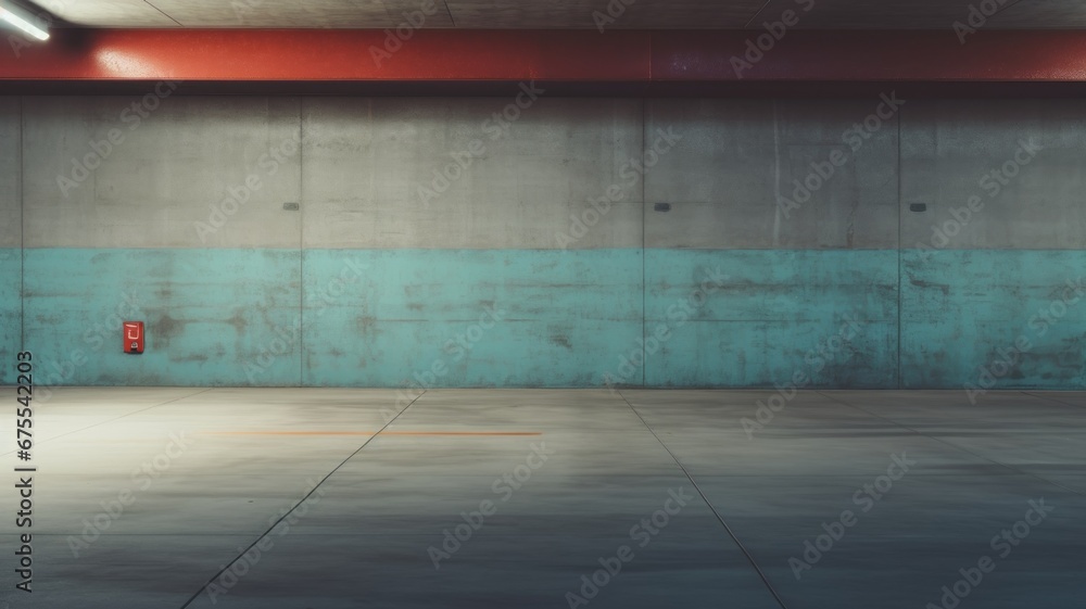 empty parking garage background with dappled light streaking across the ...