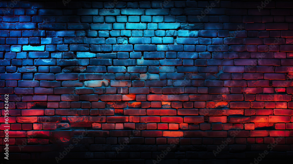 Weathered bricks under the spell of oscillating neon hues ...