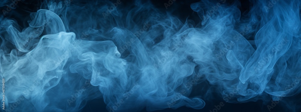 Smoke blue magic ground light cloud floor dark effect black background ...