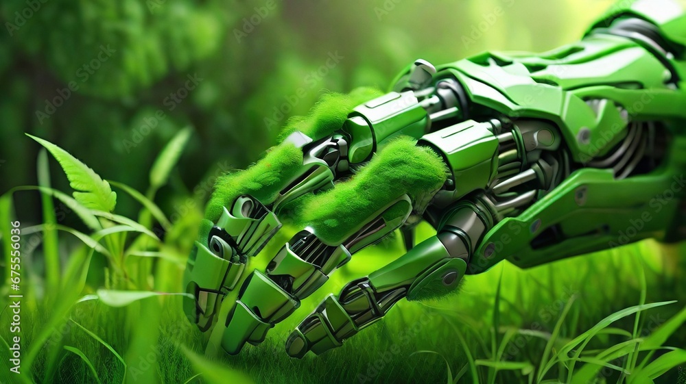 humanoid robot android farmer helps grow plants, vegetable garden of ...
