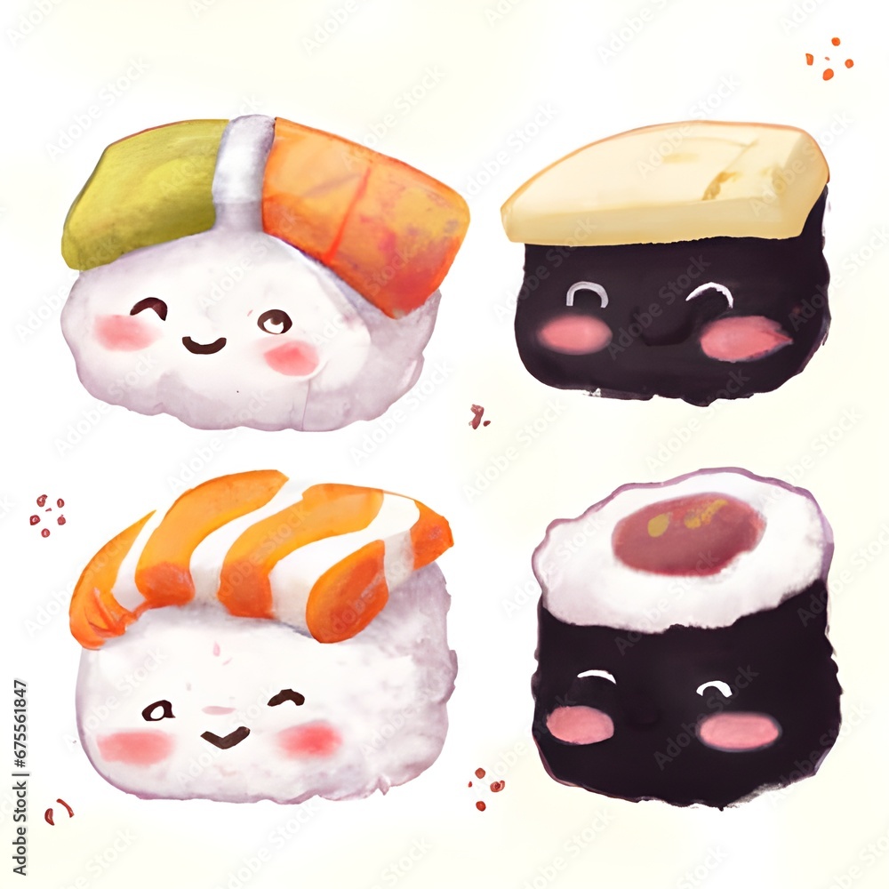 Cute Kawaii Sushi Illustration Sushi Art Sushi Cute Kawaii