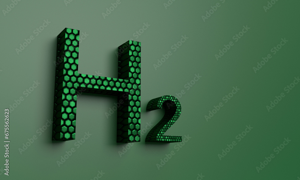 H2 hydrogen green symbol decoration ornament green color background ...