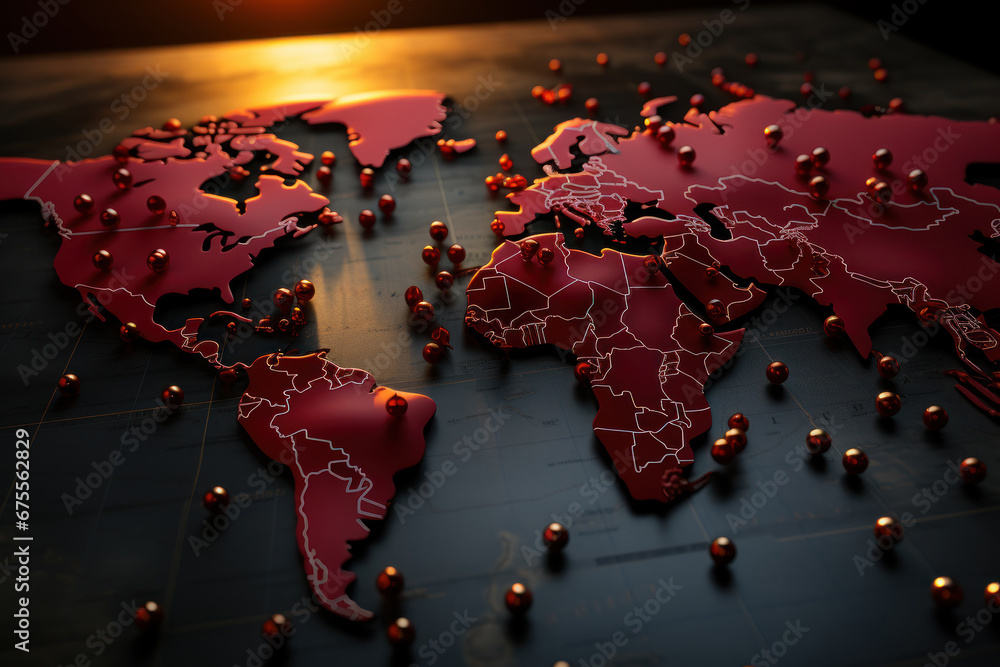 A global map with pins indicating locations of press freedom violations ...